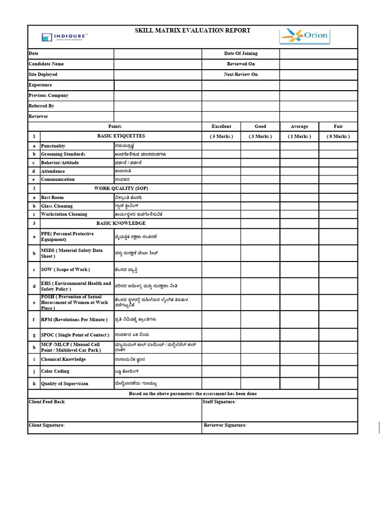 Orion Skill Matrix-2024 | PDF