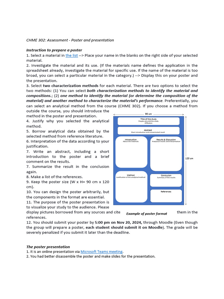 CHME 302 Instruction On Poster Presentation 2024 | PDF