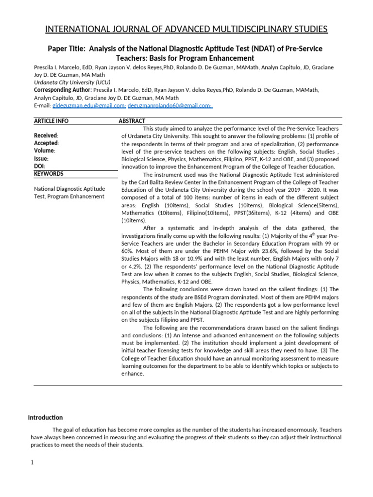NDAT-journal | PDF | Educational Assessment | Sat