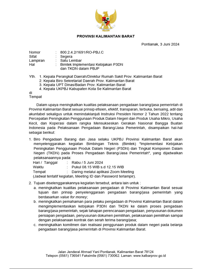 Undangan Bimtek TKDN PDN 2024 | PDF