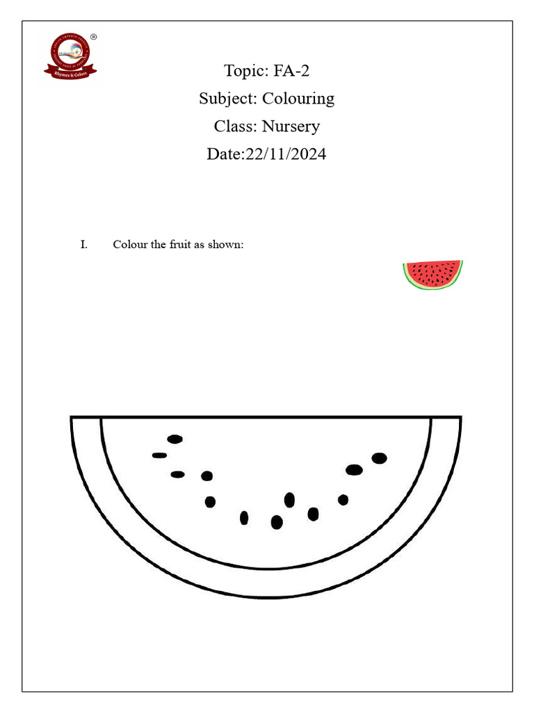 Nursery Colouring FA Question Paper | PDF