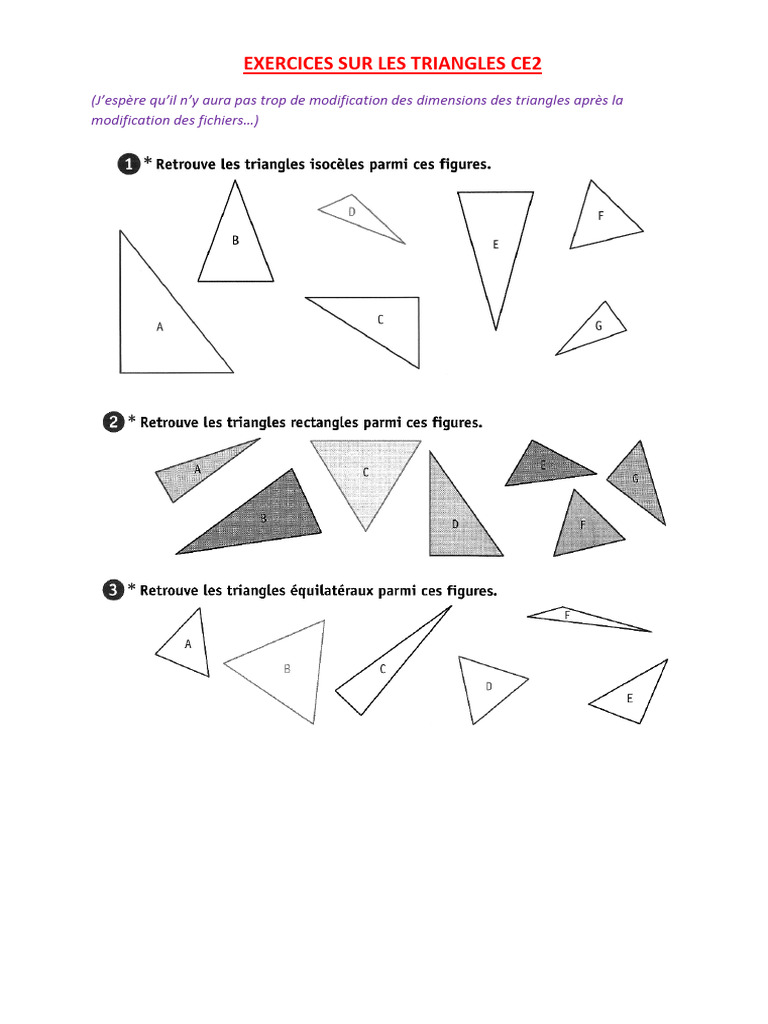 Exercices sur les triangles CE2 | PDF