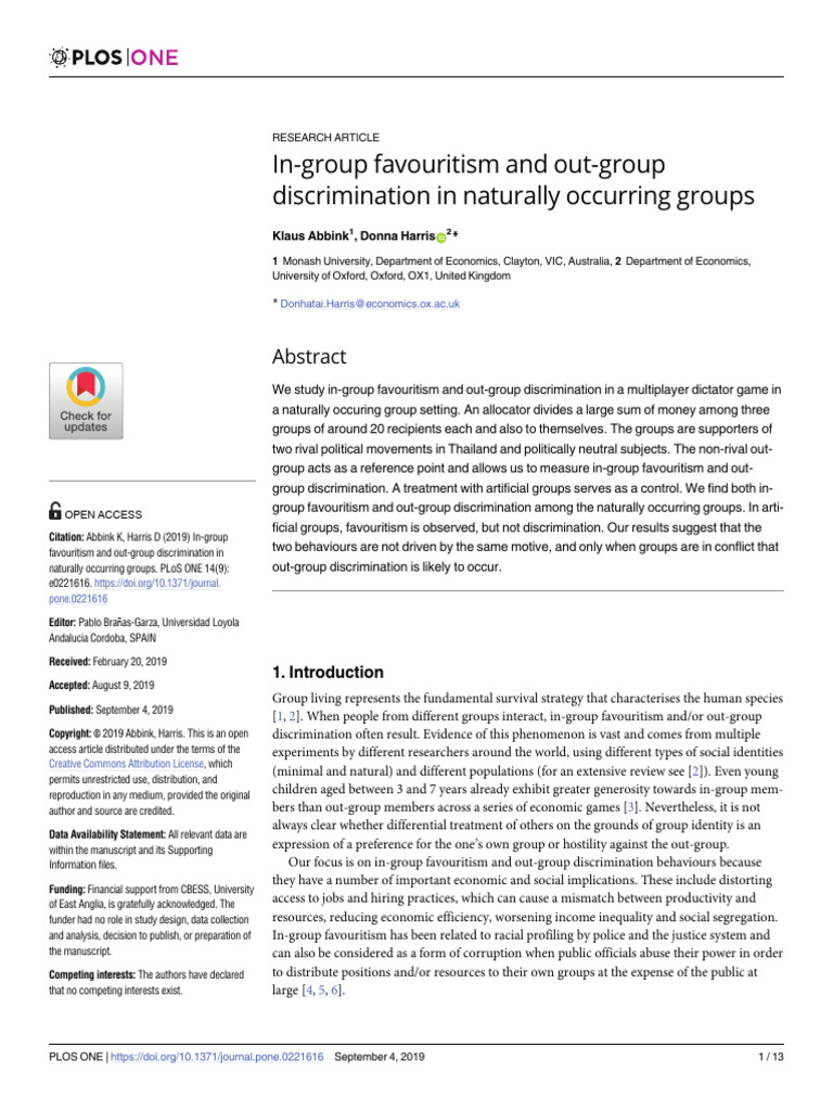 In-Group Favouritism and Out-Group Discrimination in Naturally ...