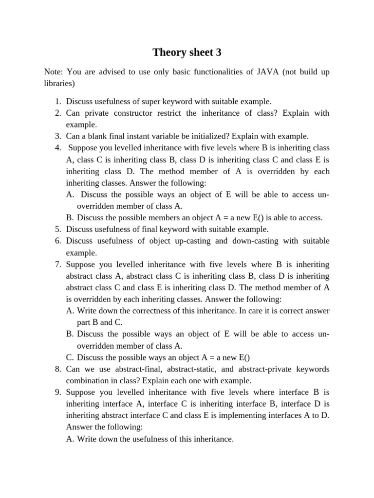 Theory Sheet 3 | PDF | Class (Computer Programming) | Inheritance ...
