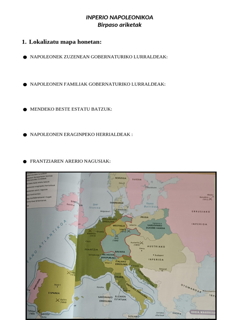 INPERIO NAPOLEONIKOA. Galderak | PDF