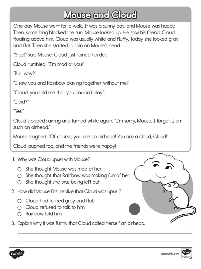Mouse and Cloud: A Comprehension Story | PDF | Art | Poetry