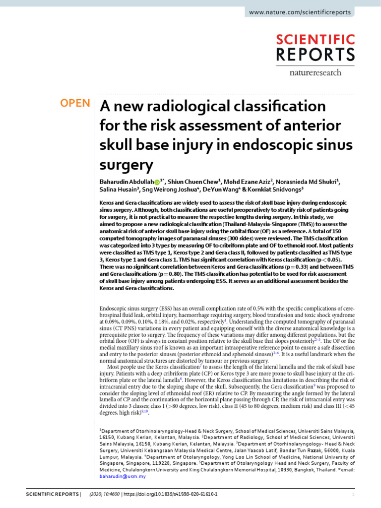 A New Radiological Classification For The Risk Assessment of Anterior ...
