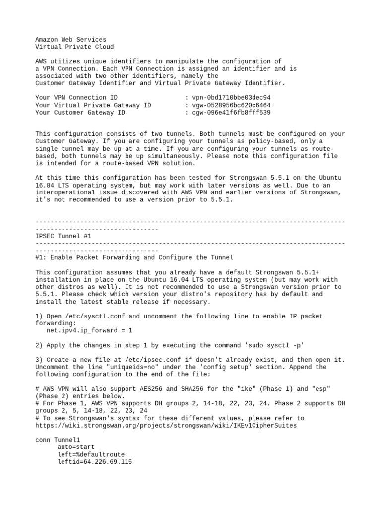 AWS VPC VPN Configuration Guide | PDF | Virtual Private Network | Internet Protocols