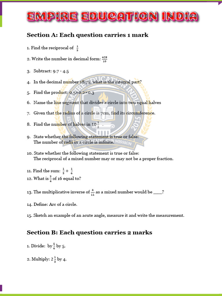 maths sample paper (1) | PDF | Arithmetic | Mathematics