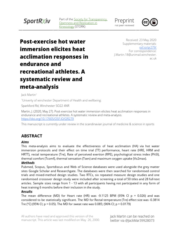 2020 - Post-Exercise Hot Water | PDF | Meta Analysis