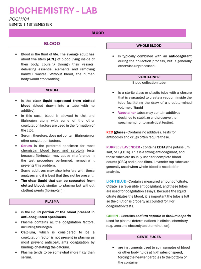 M11 Biochem Lab Blood | PDF | Blood Plasma | Coagulation
