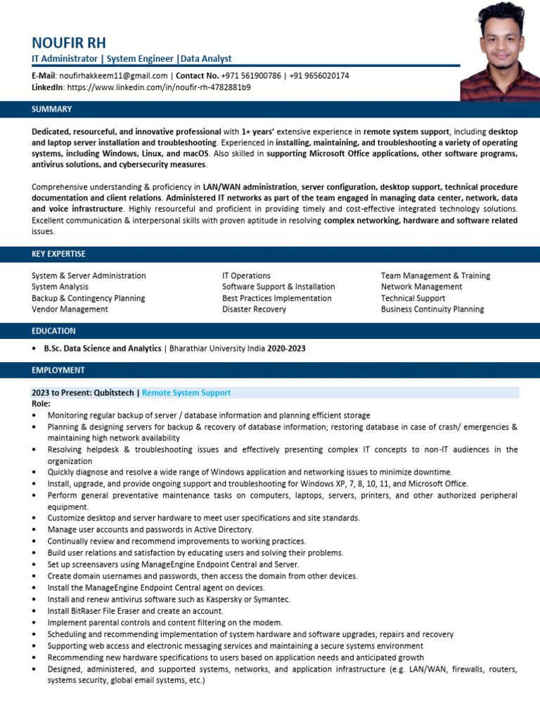 Noufir Rh - New Resume | PDF | Computer Network | Server (Computing)