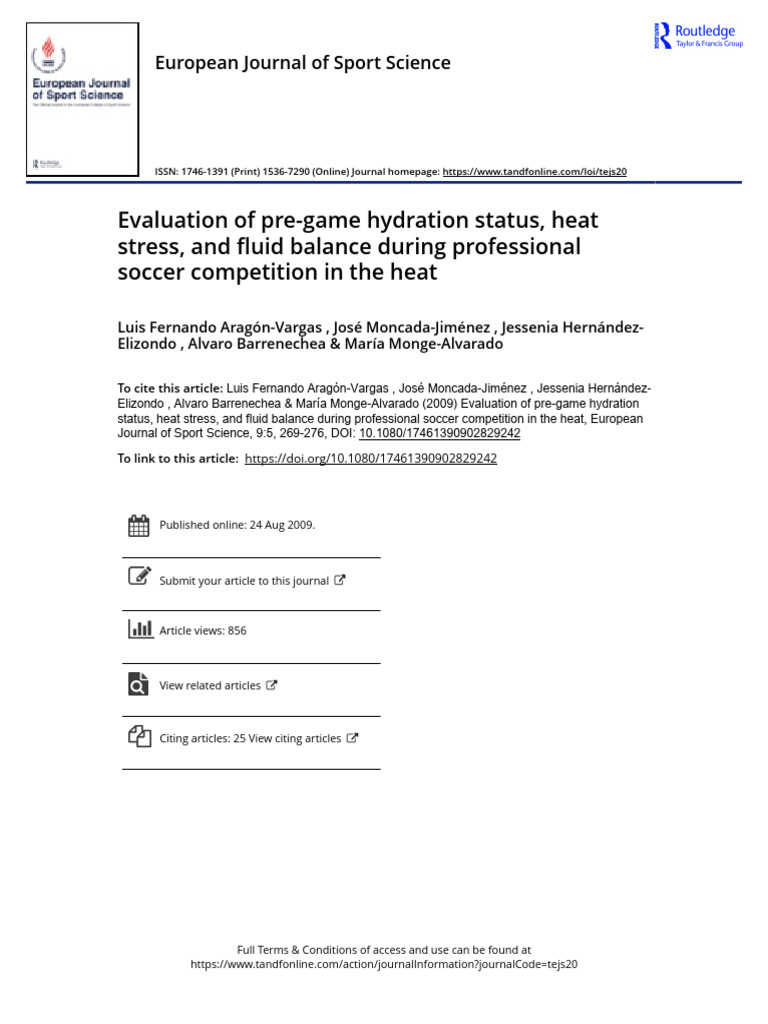 Hydration and Heat Stress in Soccer | PDF | Dehydration | Statistics