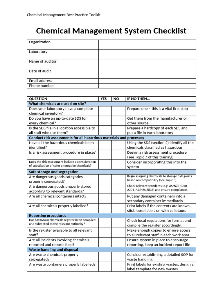 Chemical Management System Checklist (15071) | PDF | Dangerous Goods ...