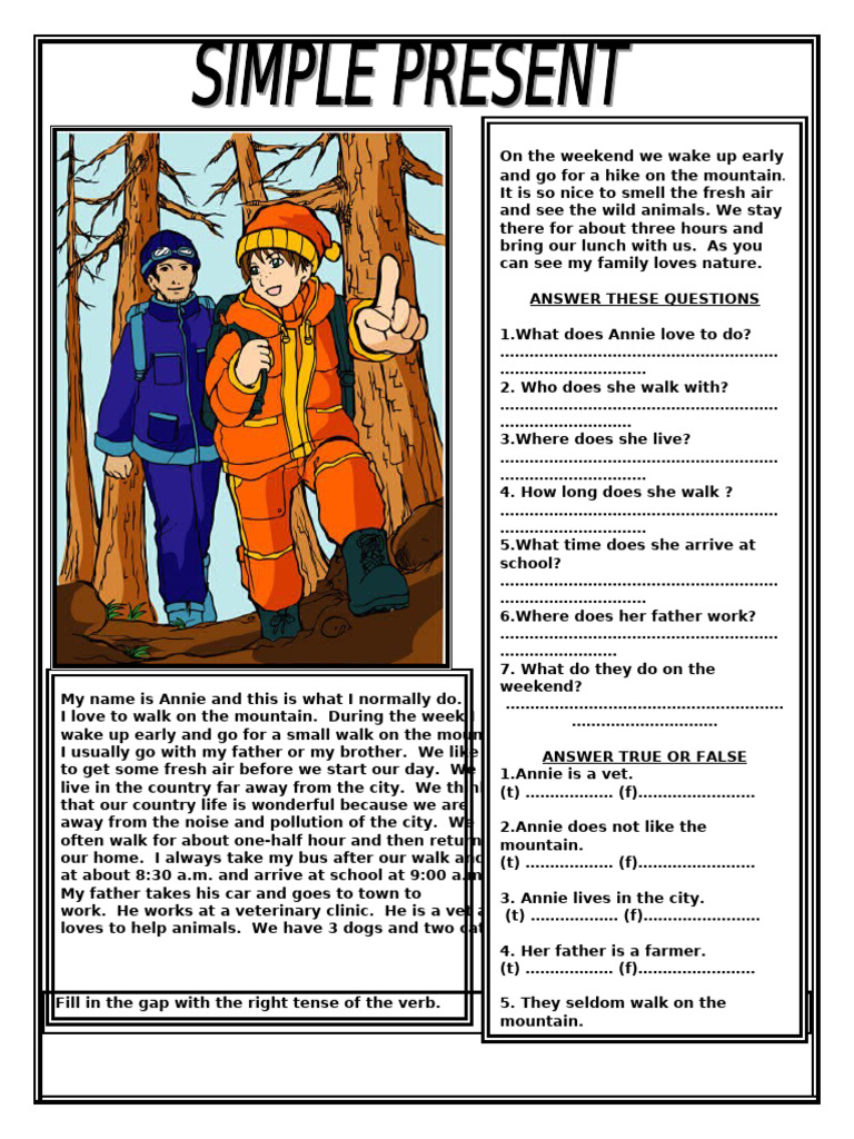 Simple Present Reading Comprehension Text Grammar Drills Reading ...