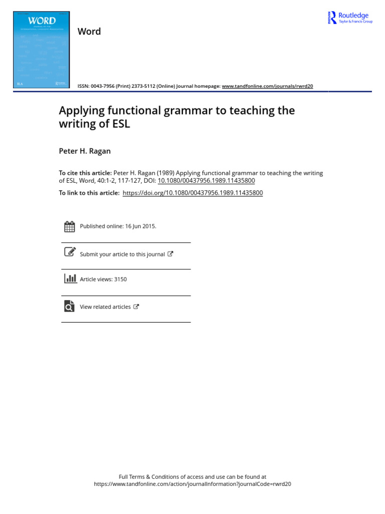 Applying Functional Grammar To Teaching The Writing of ESL | PDF ...