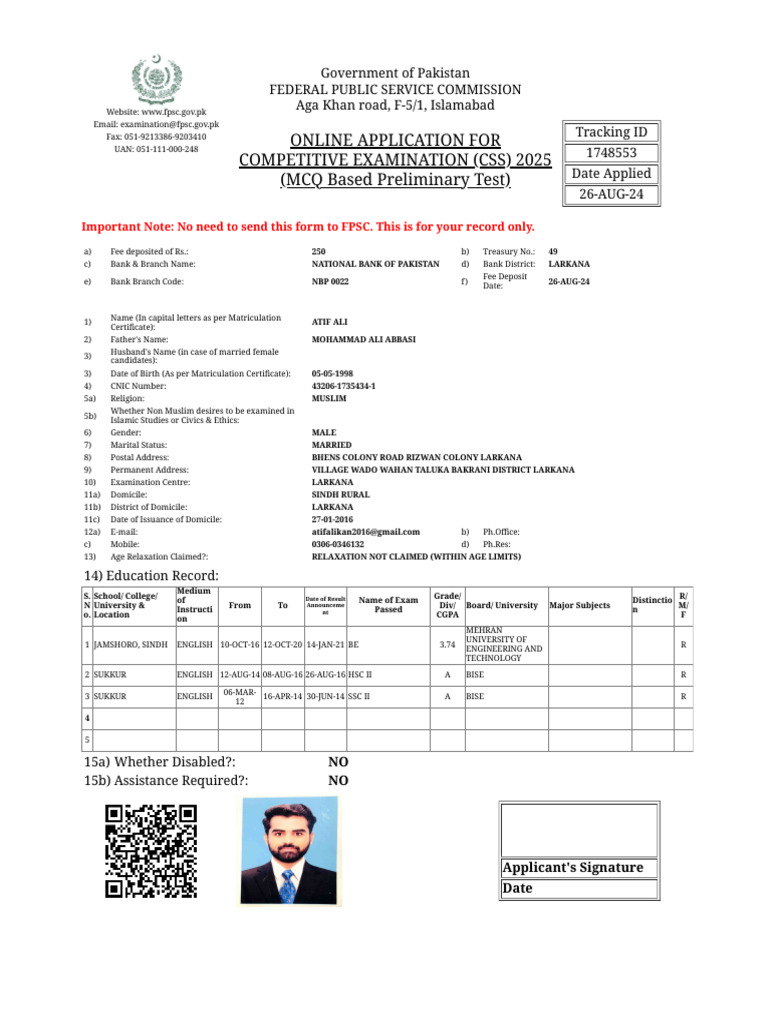 Competitive Examination (CSS) MPT - 2025 | PDF