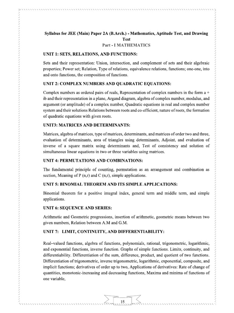 Syllabus Jee Main B. Arch 2025 (Muneer Sir Nawa Kadal) | PDF