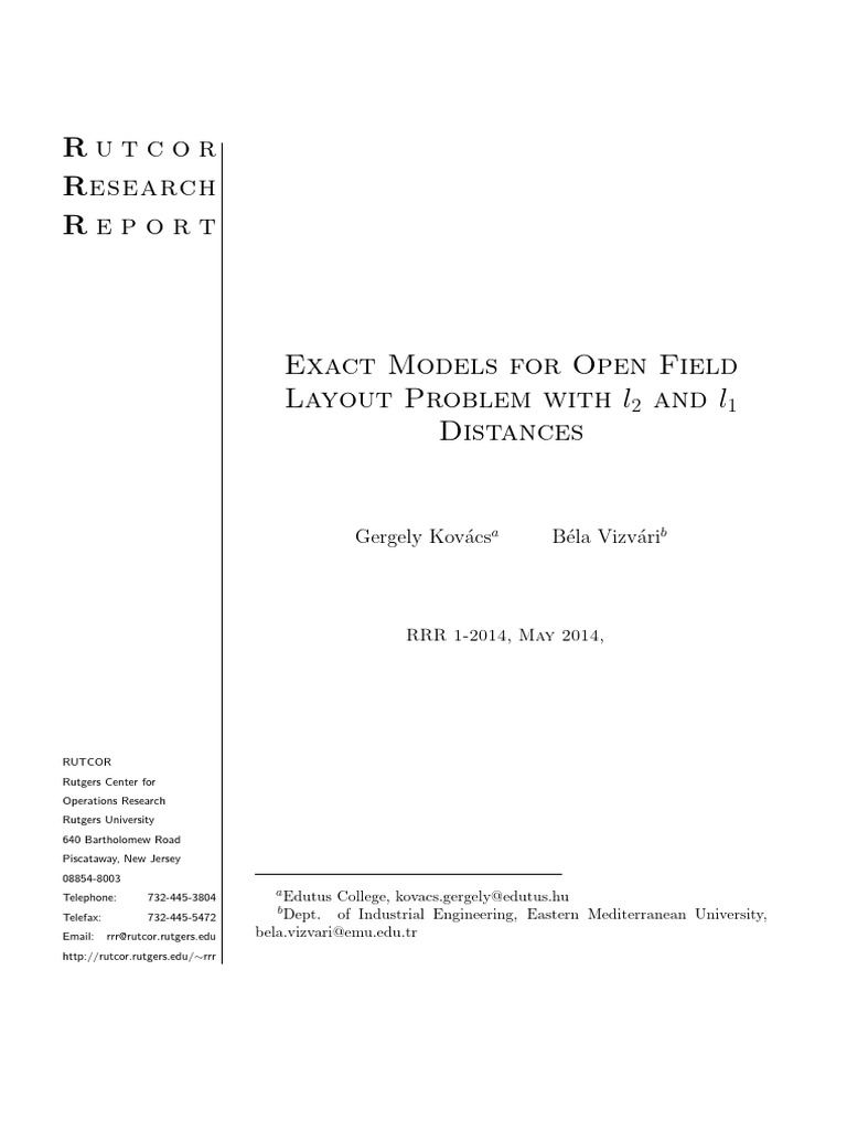 Exact Models For Open Field Layout Probl | PDF | Distance | Vertex (Graph Theory)