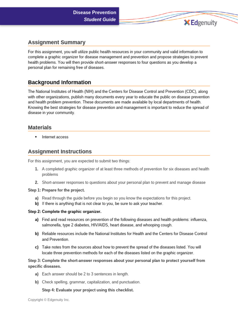 Project Disease Prevention Student Guide | PDF | Healthy Diet ...