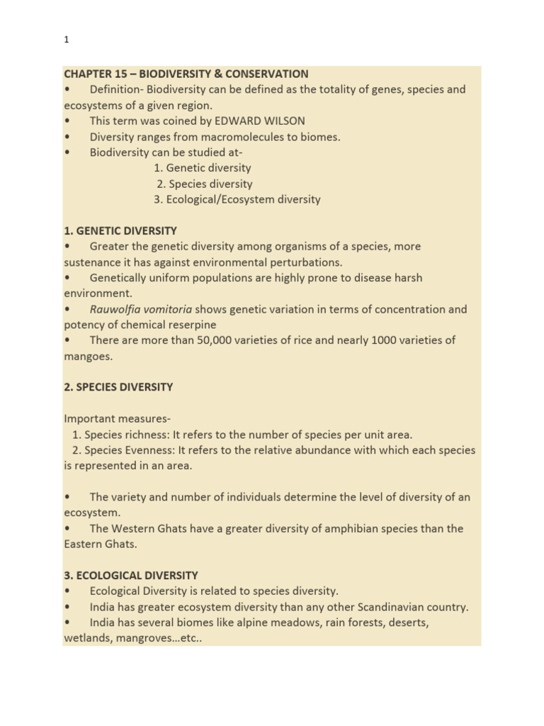 Biodiversity and Conservation Revision Notes | PDF | Biodiversity ...