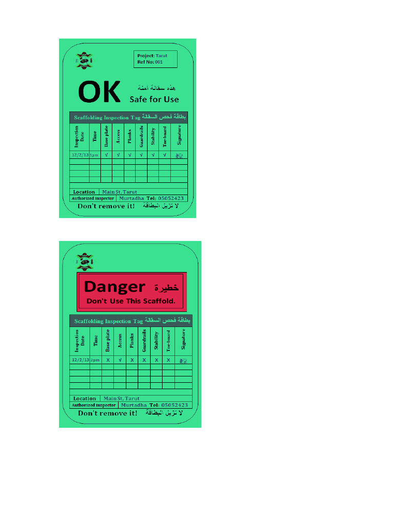 Fse Scaffolding Inspection Tag | PDF | Scaffolding | Bamboo