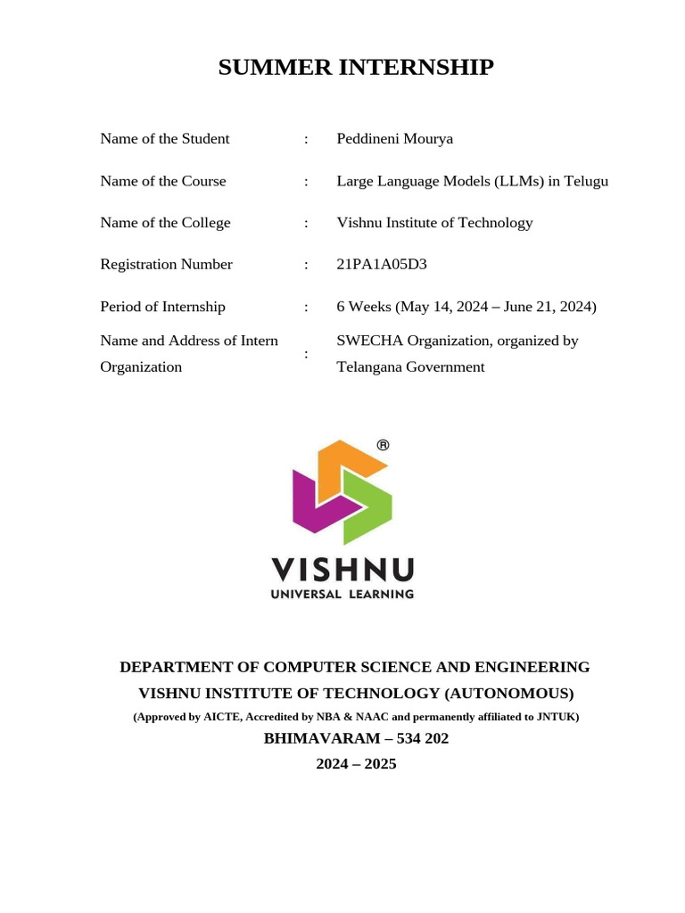 21pa1a05d3 Swecha Internship Documentation | PDF | Linguistics ...