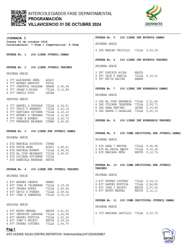 Intercolegiados Meta - Programacion | PDF