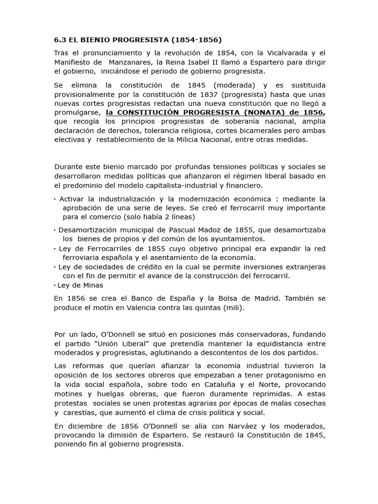Bienio Progresista y Gobierno Liberal | PDF | España | Política de españa