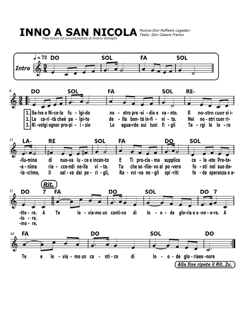 Inno A San Nicola Spartito Ok - Mod. | PDF