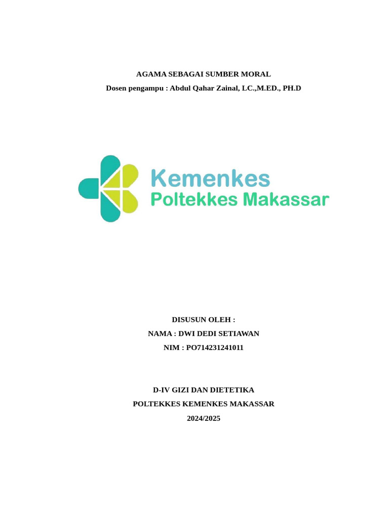 D4-A Gizi Dan Dietetika - Dwi Dedi Setiawan - Agama Islam - Po714231241011 | PDF