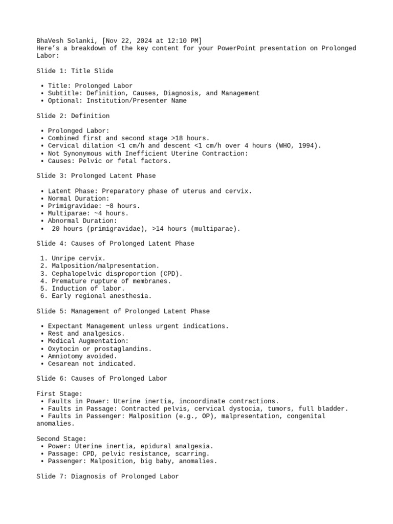 Prolonged Labor | PDF | Childbirth | Women's Health