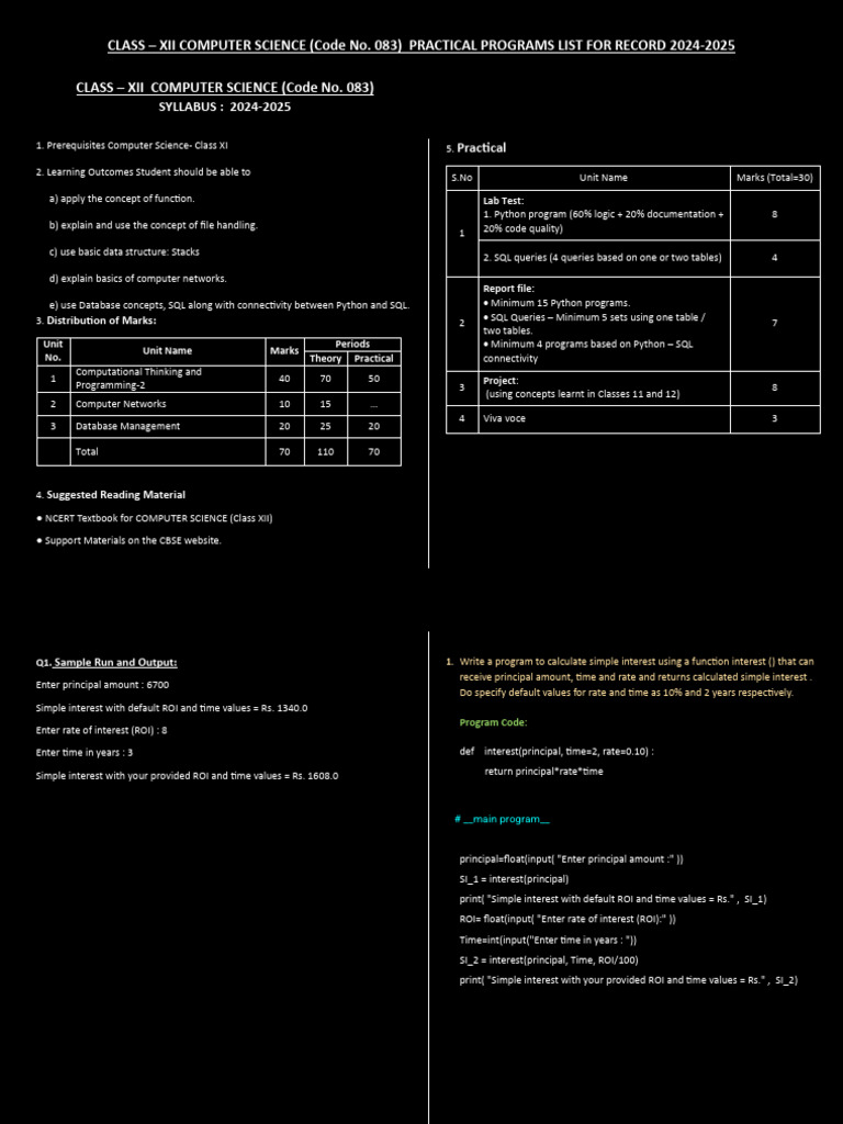 COMP Class-XII Practical File 2024-25 | PDF | Sql | Text File