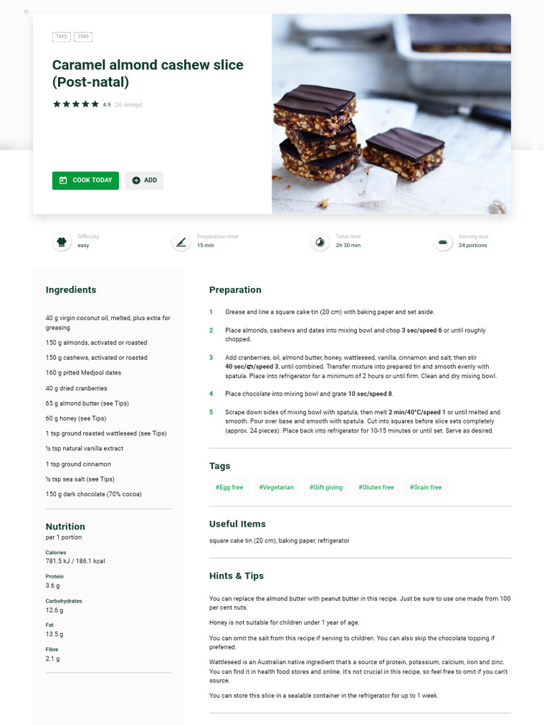 Caramel Almond Cashew Slice (Post-Natal) - Cookidoo® - The Official ...