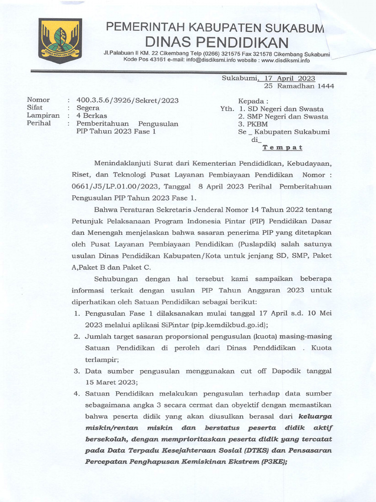3926 Pengusulan PIP TH 2023 Fase 1 | PDF