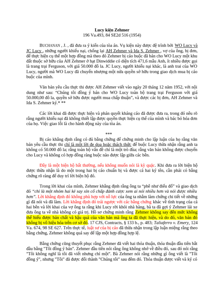 Lucy v. Zehmer Dịch | PDF