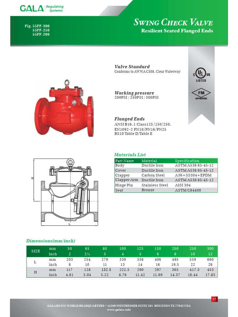 Gala Swing Check Valve Specifications | PDF | Building Materials | Iron