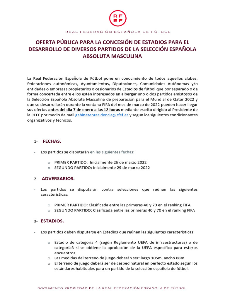 Oferta Publica Concesion Estadios Partidos Seleccion Espanola Absoluta ...