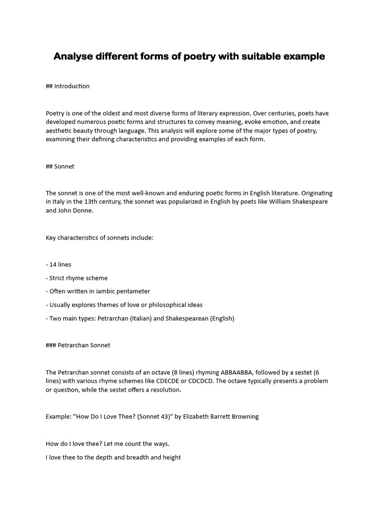Analyse Different Forms of Poetry With Suitable Example | PDF | Poetry ...