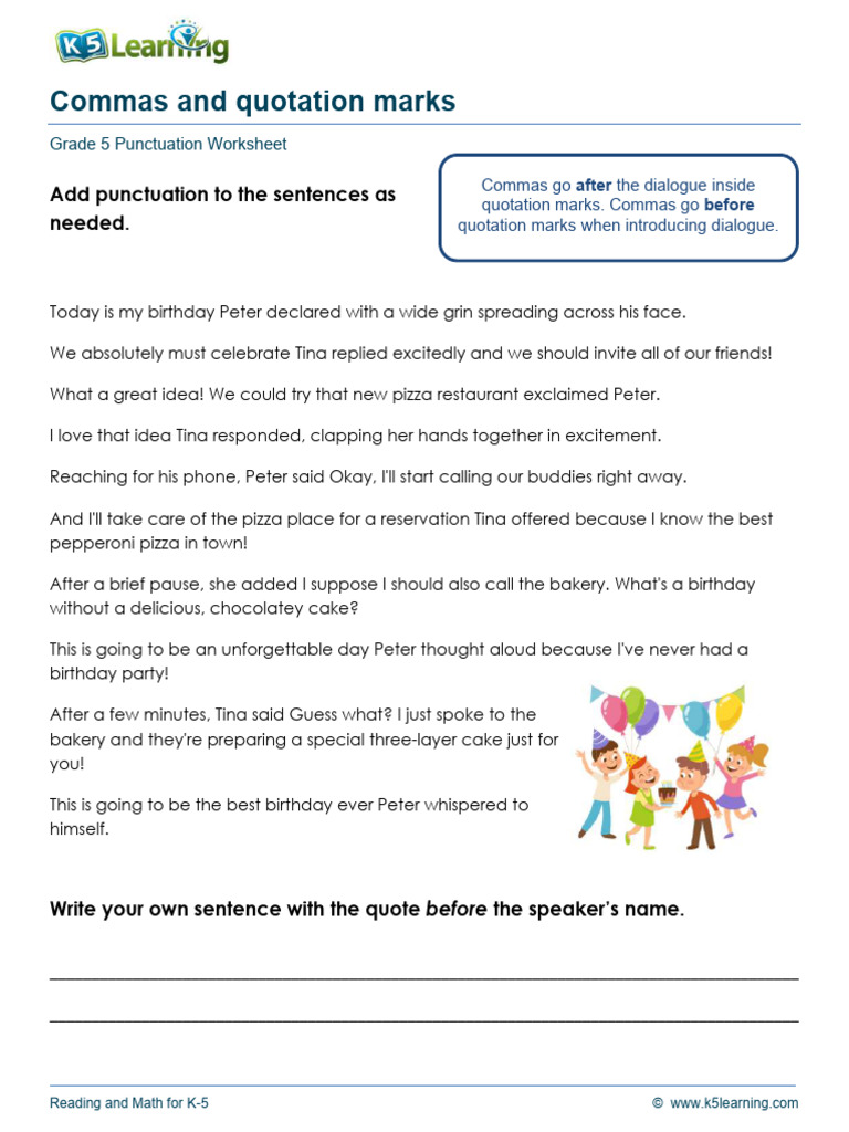 Grade 5 Commas Quotation Marks A | PDF | Punctuation | Graphemes