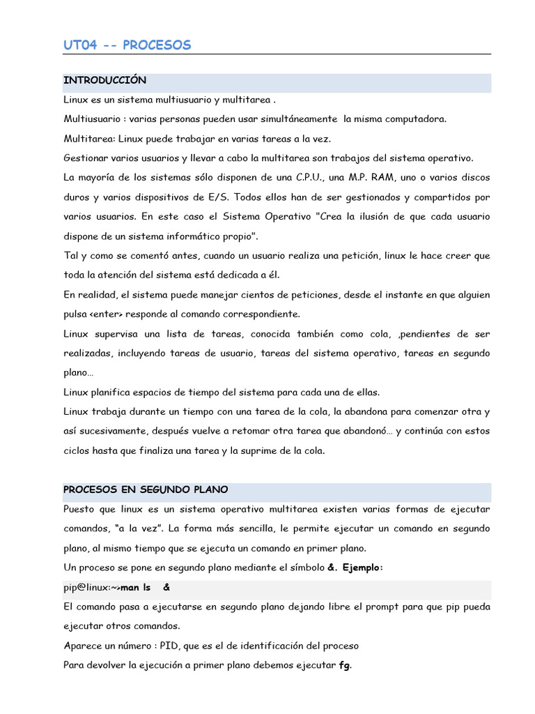 UT04 Procesos | PDF | Sistema operativo | Unidad Central de procesamiento