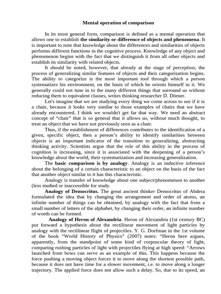 Understanding Mental Operations of Comparison | PDF | Concept | Mind