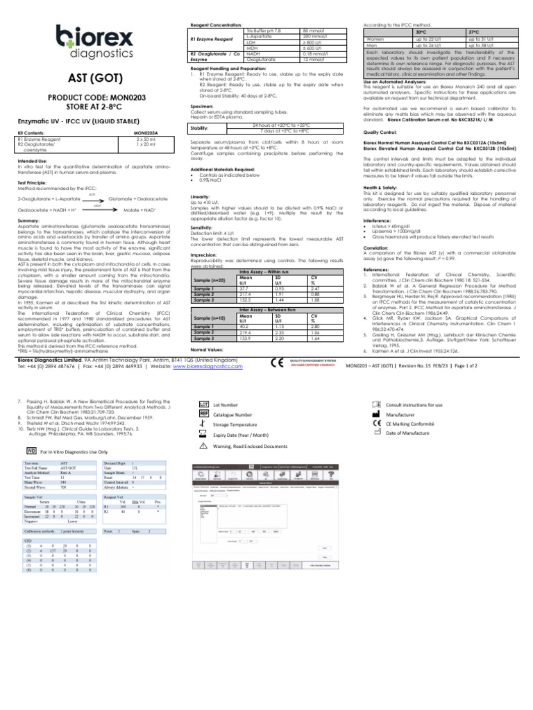 Mon0203 - Ast (Got) Ifcc LS Monarch 240-1 | PDF | Transaminase ...