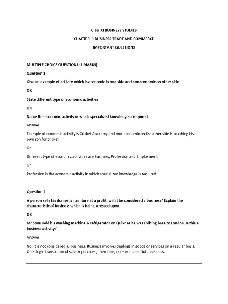 BST Important Questions | PDF | Partnership | Commerce