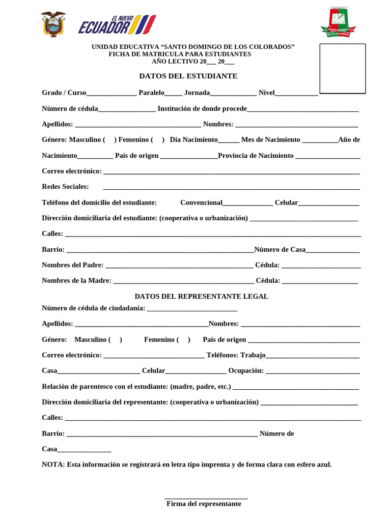 Ficha de Matrícula Estudiantil | PDF