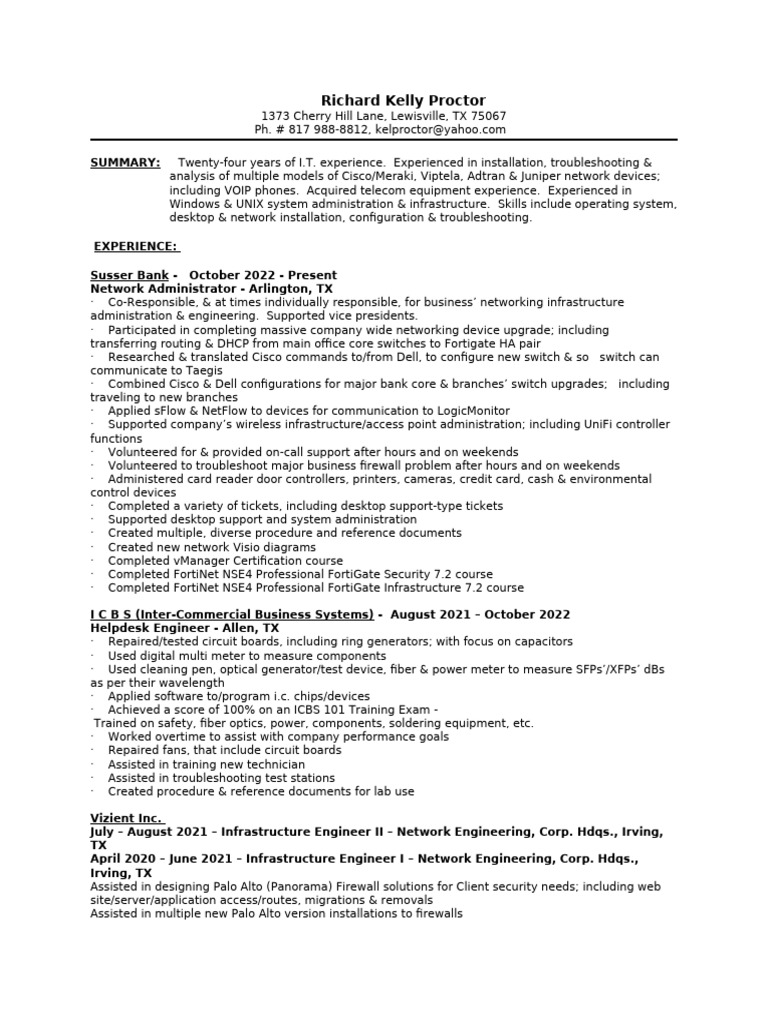 Richard Proctor Network Helpdesk Juditinc | PDF | Cisco Certifications ...