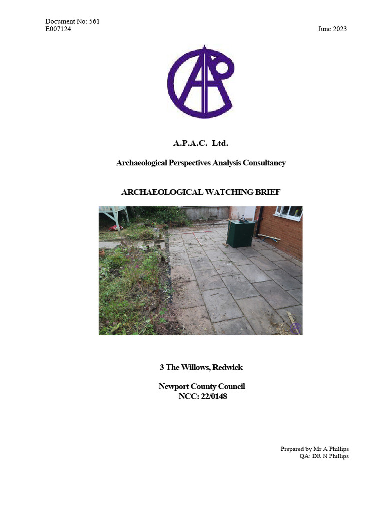 561: 3 Willows, Redwick. Watching Brief, APAC LTD | PDF | Trench