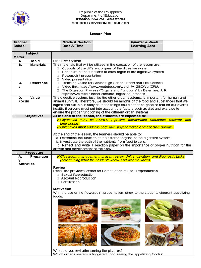 PED08 Sample Lesson Plan | PDF | Digestion | Bile