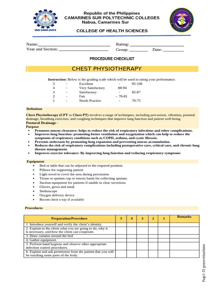 NCM 112 SL Checklist CPT O2 Admin Ay 23 24 | PDF | Respiratory Diseases | Respiratory System