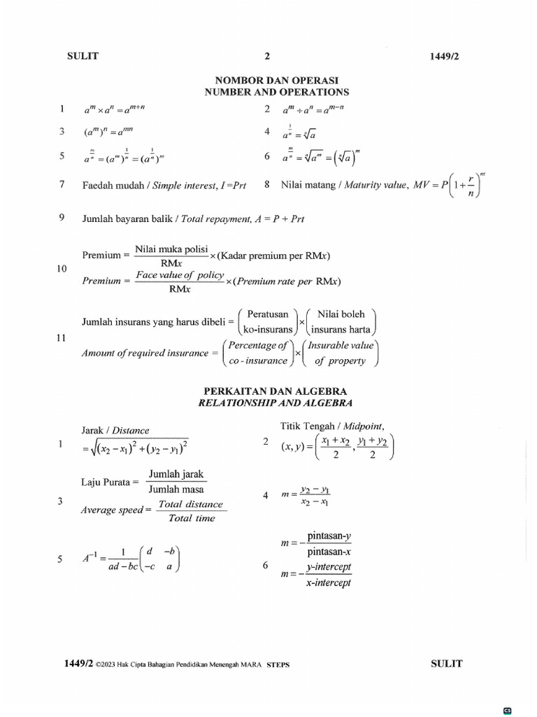 Formula Matematik SPM | PDF